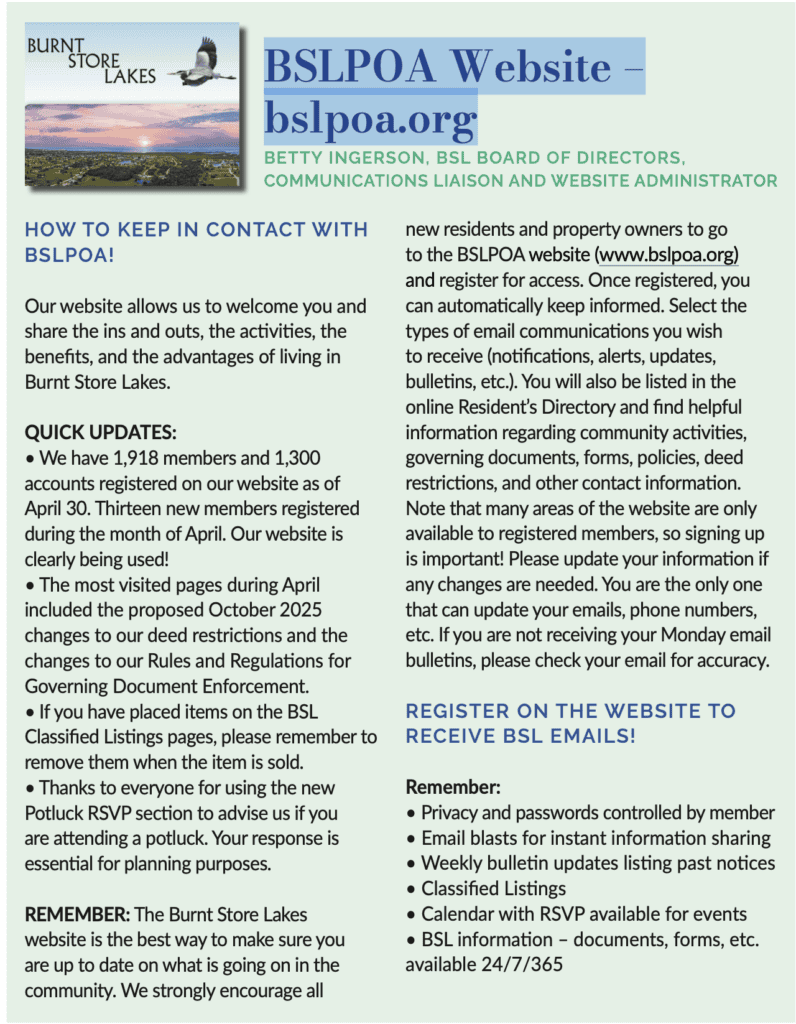 BSLPOA Website – bslpoa.org - Burnt Store Lakes